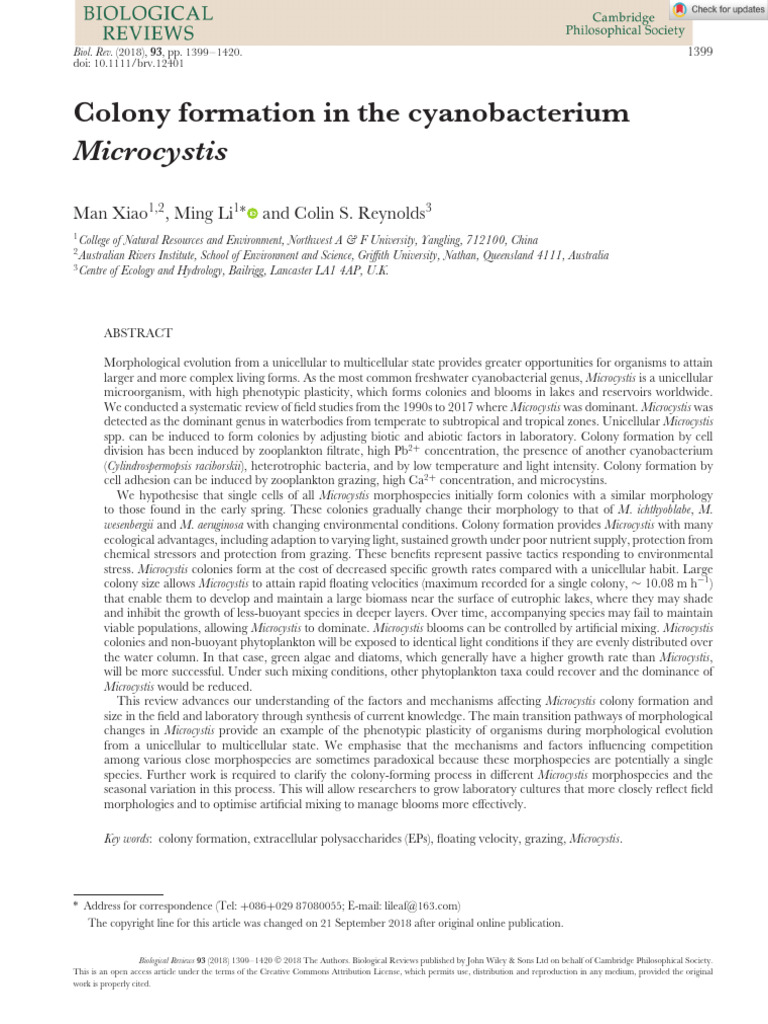 Microcystis Colony Formation Insights | PDF | Cyanobacteria | Organisms