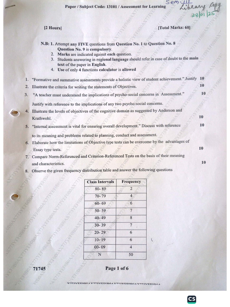 SEM III Assesment for Learning | PDF