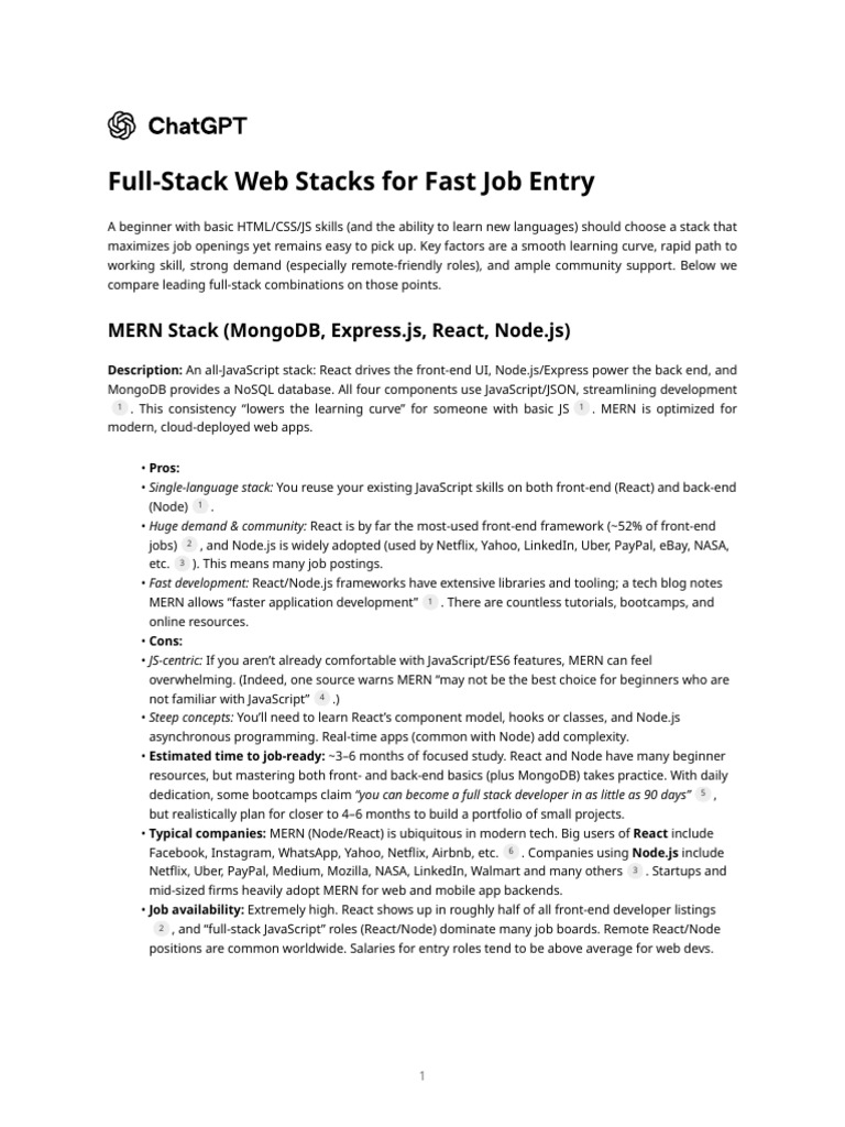 Full-Stack Web Stacks for Fast Job Entry | PDF | Ruby On Rails | Php