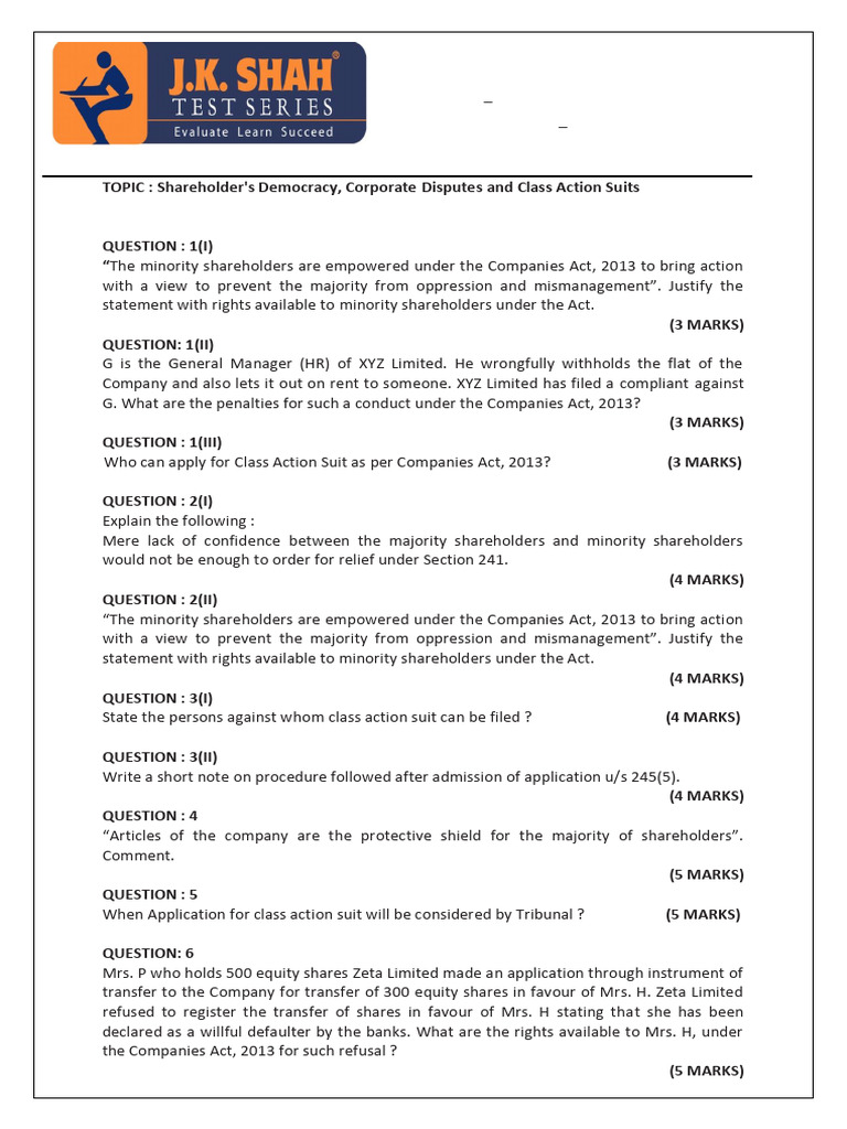 CPU - 1018 - Resolution of Corporatye Disputes - QUESTION PAPER | PDF ...