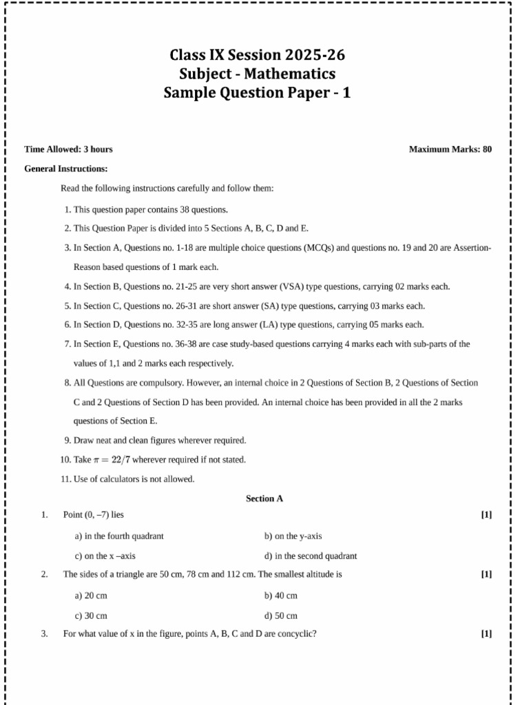 Class IX Sample Paper 1 | PDF