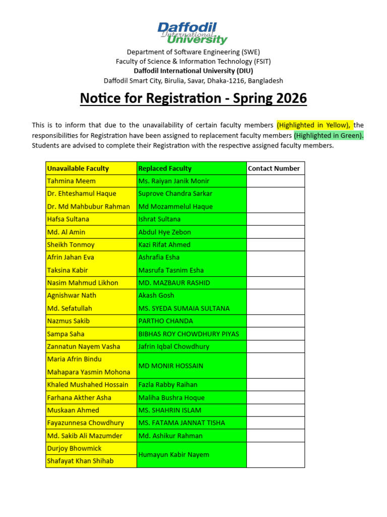 Spring 2026 Registration Notice - SWE | PDF | Bangladesh
