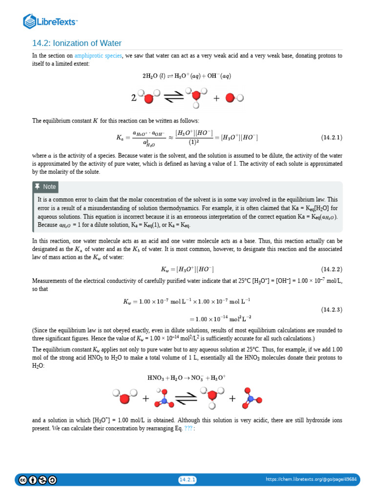 14.02 Ionization of Water | PDF | Chemical Equilibrium | Acid
