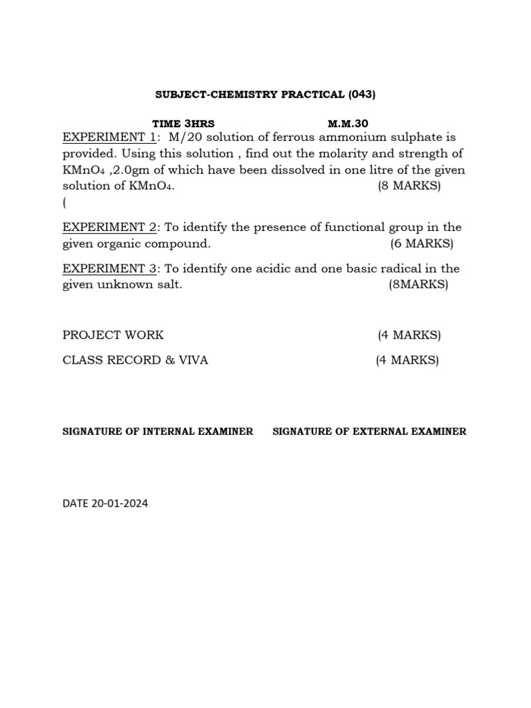 Chemistry Practical Exam Guide | PDF