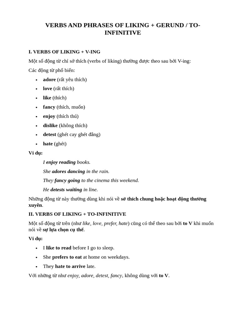 Verb of Liking | PDF