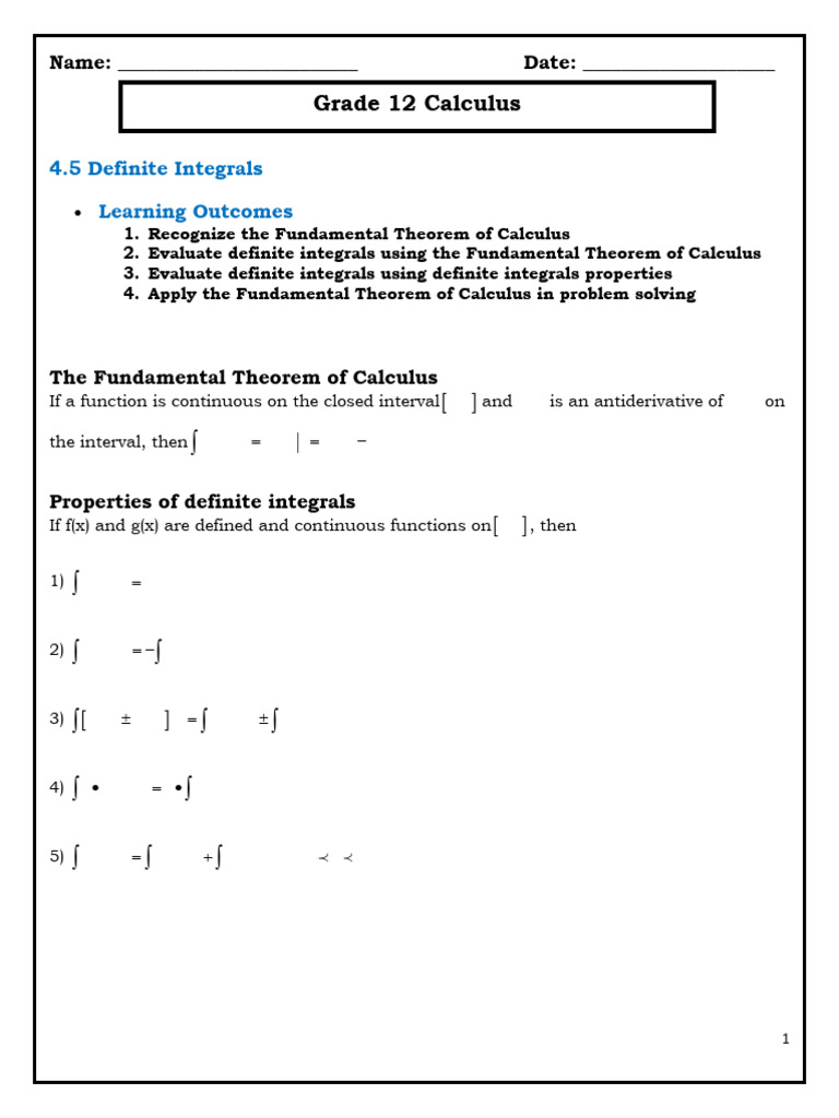 5.2_Definite Integrals Work Sheet | PDF | Integral | Calculus