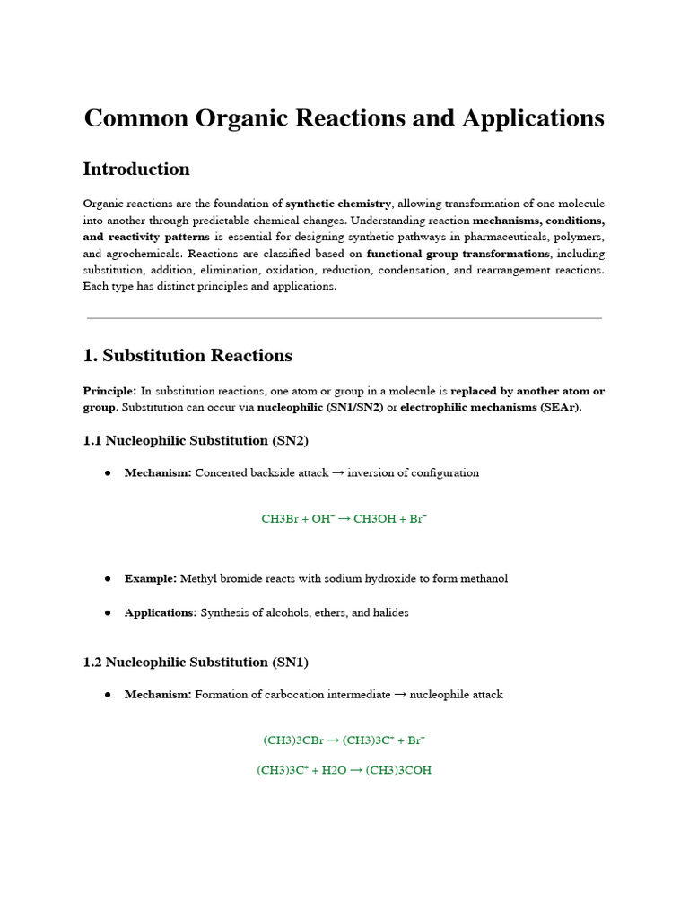 Organic Reactions and Their Applications | PDF | Organic Chemistry ...