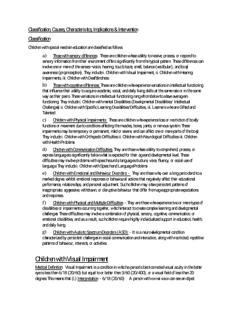 Classification of SNE-1 | PDF | Visual Impairment | Medical Specialties