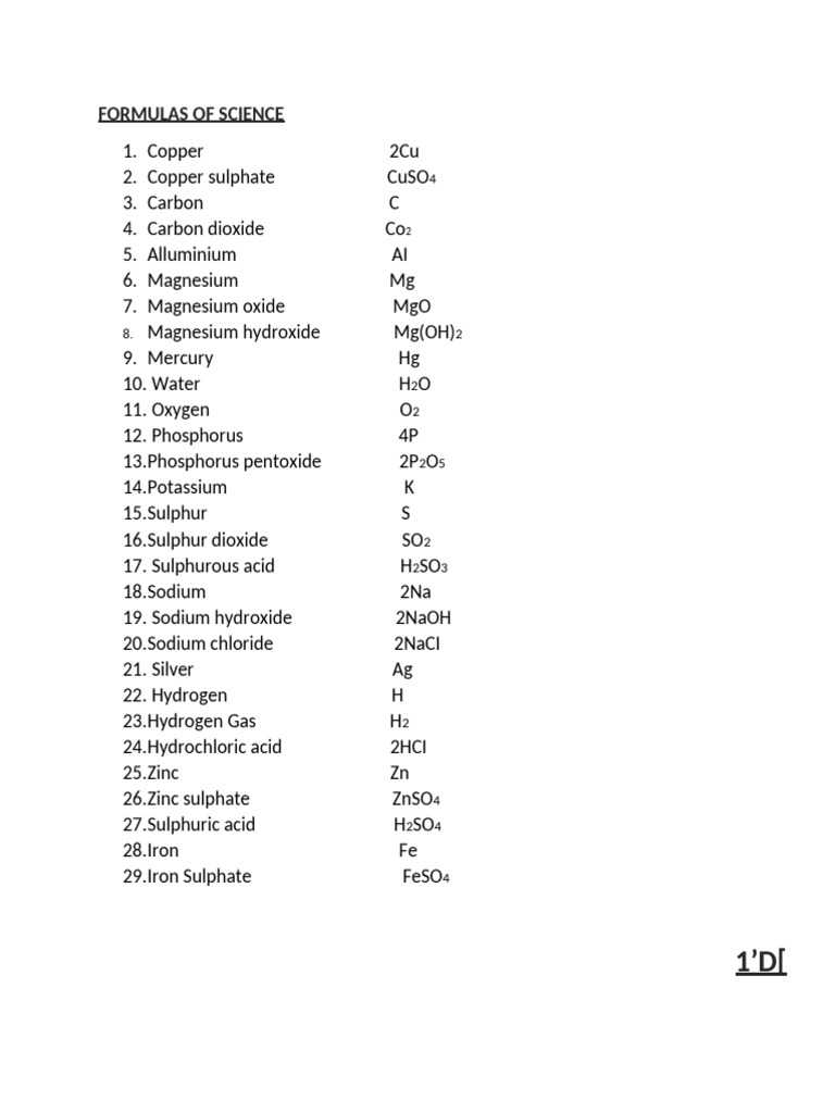 Essential Chemical Formulas List | PDF