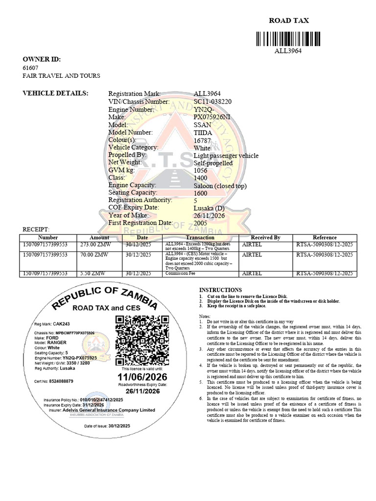 RTSA-5090308 12-2025 Certificate | PDF | Motor Vehicle | Transport