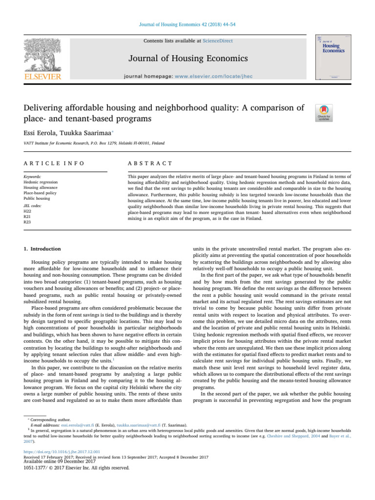 Delivering Affordable Housing and Neighborhood Quality A Comparison of ...