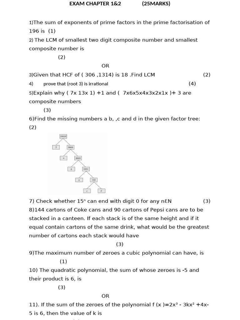 Exam Questions on Prime Factors and Polynomials | PDF