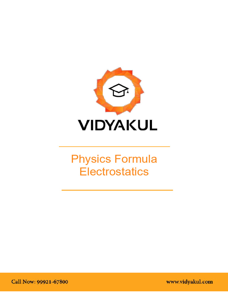 Electrostatics Formulas and Concepts | PDF