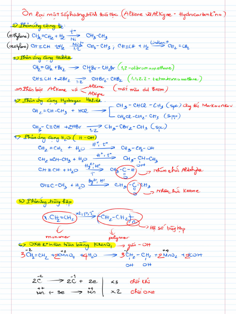 PTHH Bài Alkene, Alkyne | PDF