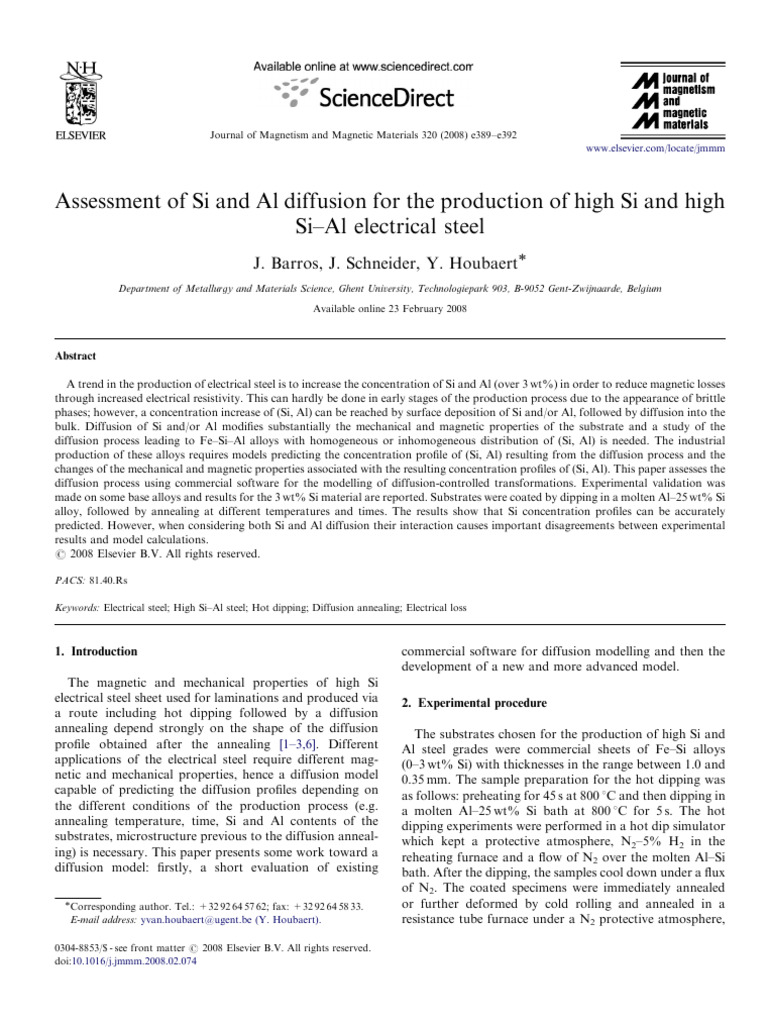 Assessment of Si and Al Diffusion For The Production of High Si and ...