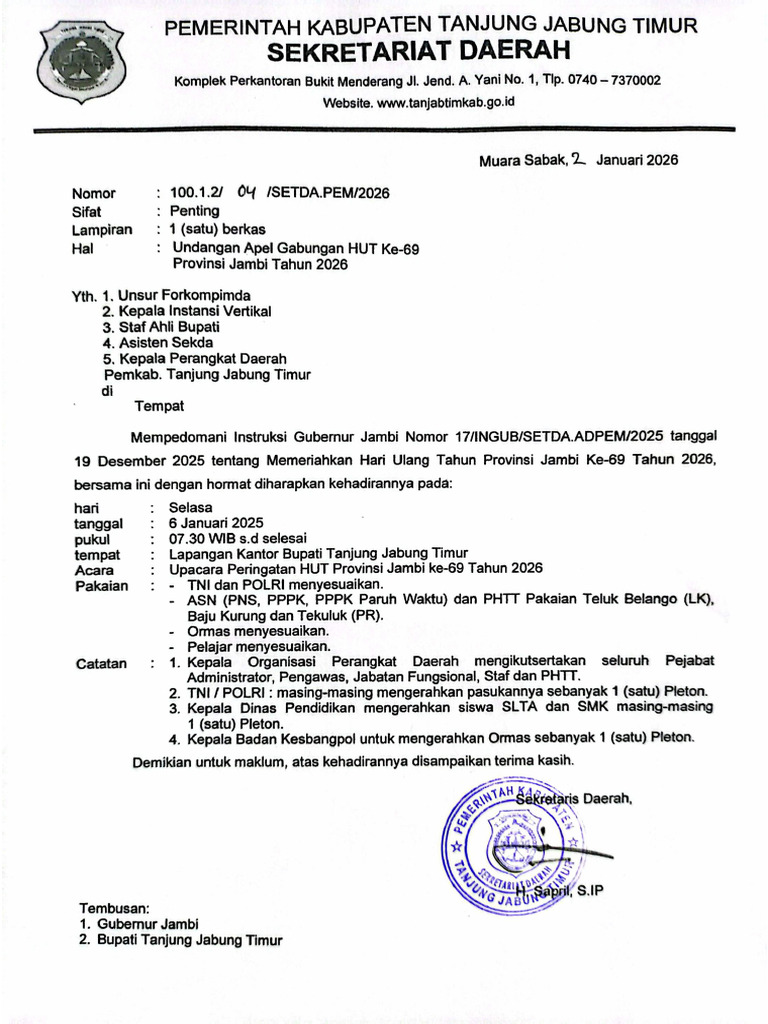 Undangan Upacara Hut Provinsi Jambi Ke-69 Tahun 20_260102_140347 | PDF