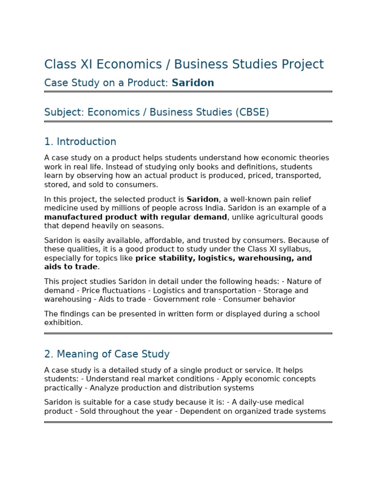 Class Xi Case Study Project_ Saridon | PDF | Warehouse | Logistics