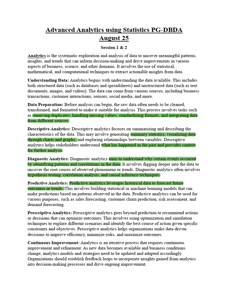 Advanced Analytics Complete Notes August 25 | PDF | Analytics | Data ...