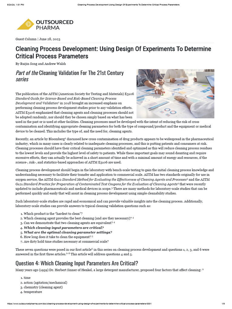 Cleaning Process Development Using Design of Experiments To Determine ...