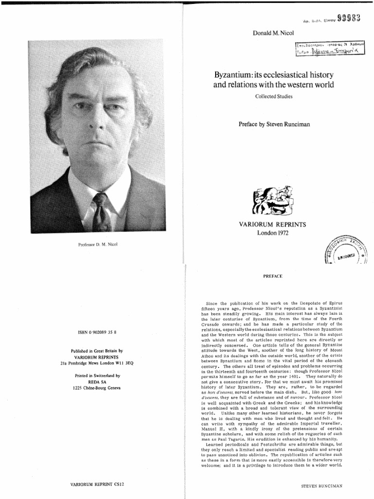 Nicol, Byzantium. Its Ecclesiastical History Etc. | PDF