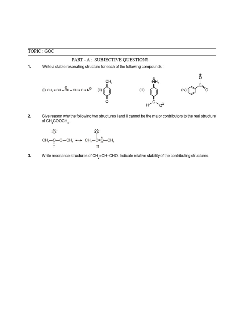 Stability Order of Resonance Structures Assignment | PDF | Chemistry ...