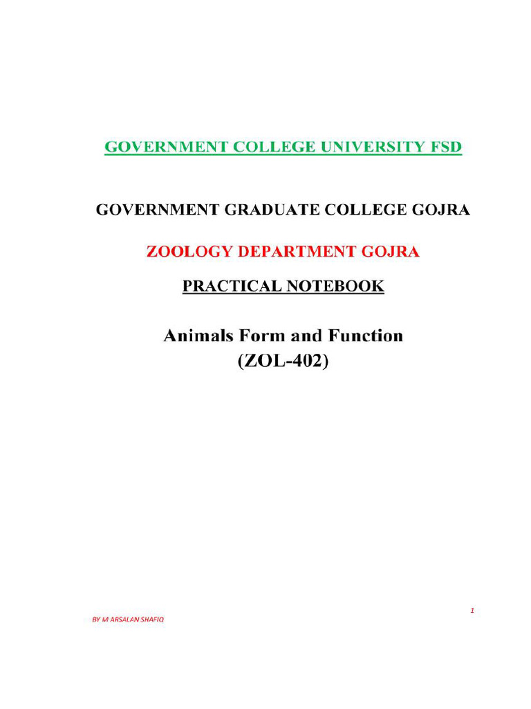 Form and Function Practicals by M ARSALAN SHAFIQ | PDF