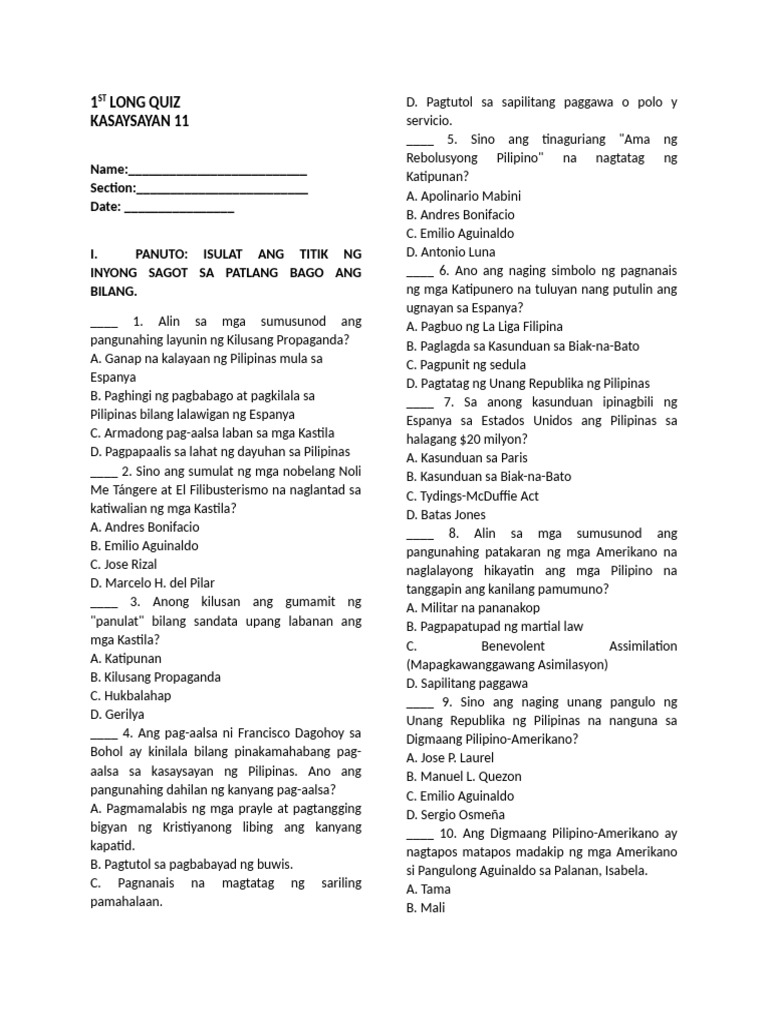 1ST Long Quiz | PDF