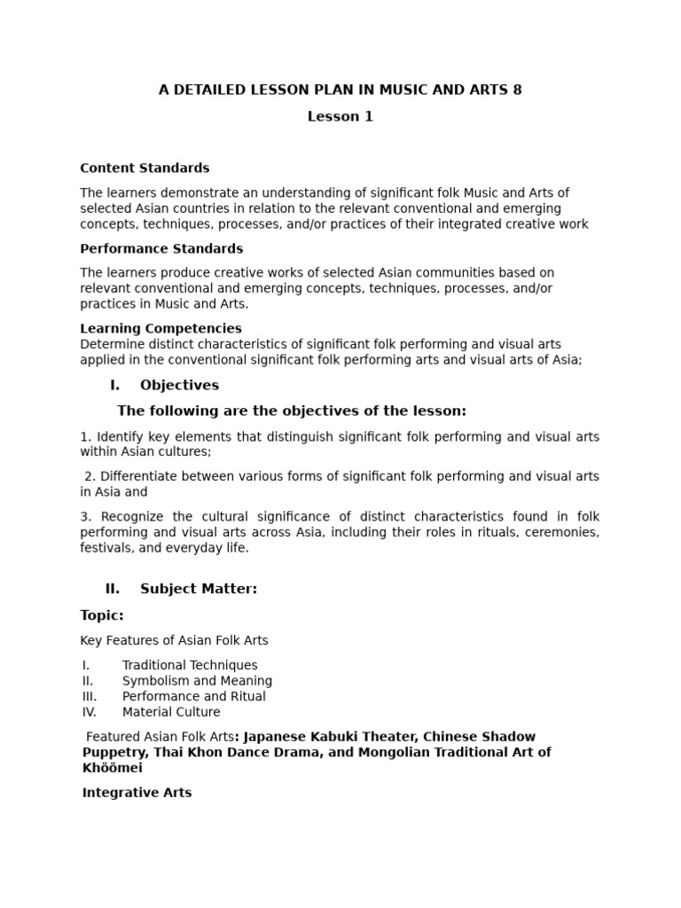Asian Folk Arts Lesson Plan | PDF | Puppets | Performing Arts