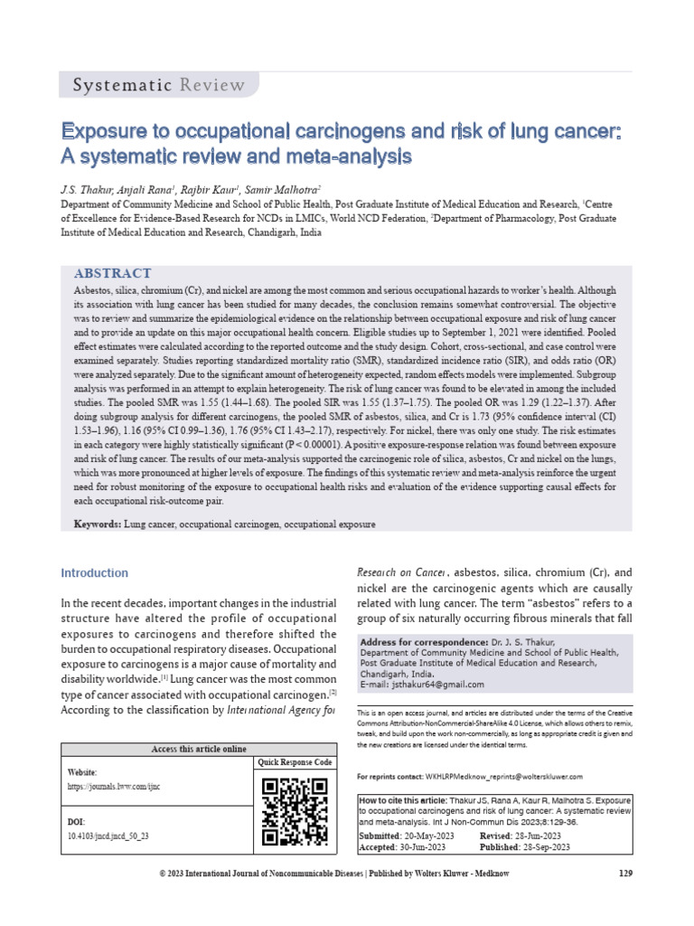 Occupational Carcinogens and Lung Cancer Risk | PDF | Risk | Confidence ...