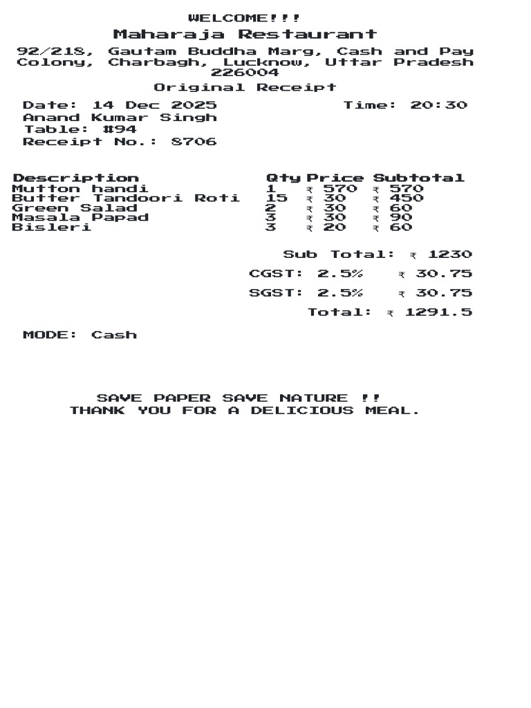 Restaurant Bill Template 3 (1) | PDF