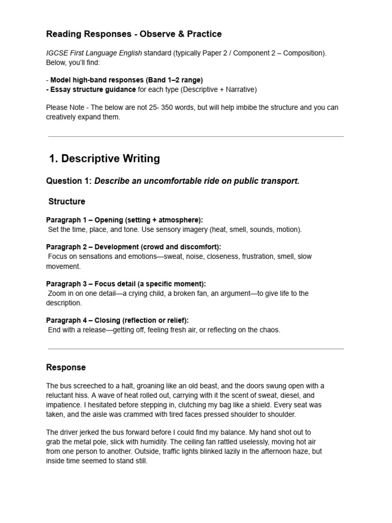 IGCSE English Writing Response Guide | PDF
