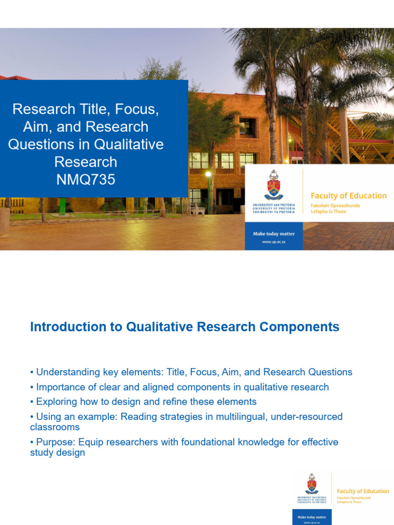 Research Title, Focus, Aim, and Research Questions in Qualitative ...