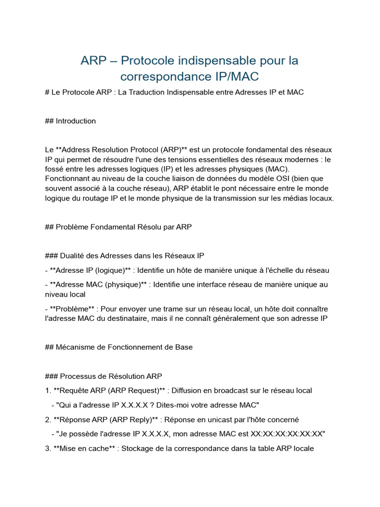 Comprendre le Protocole ARP en Réseaux | PDF | Télécommunications ...