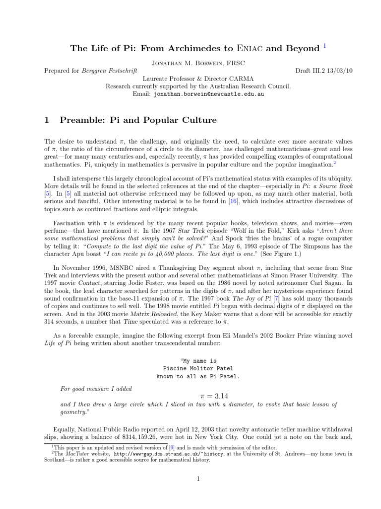 The Life of PI | PDF | Pi | Numbers