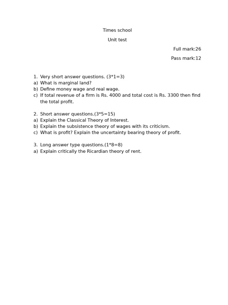 Economics Unit Test Questions | PDF