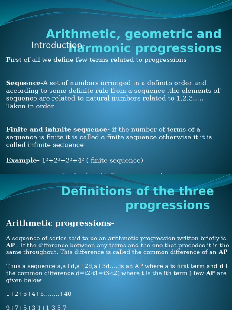Understanding Progressions: AP, GP, HP | PDF | Sequence | Discrete ...