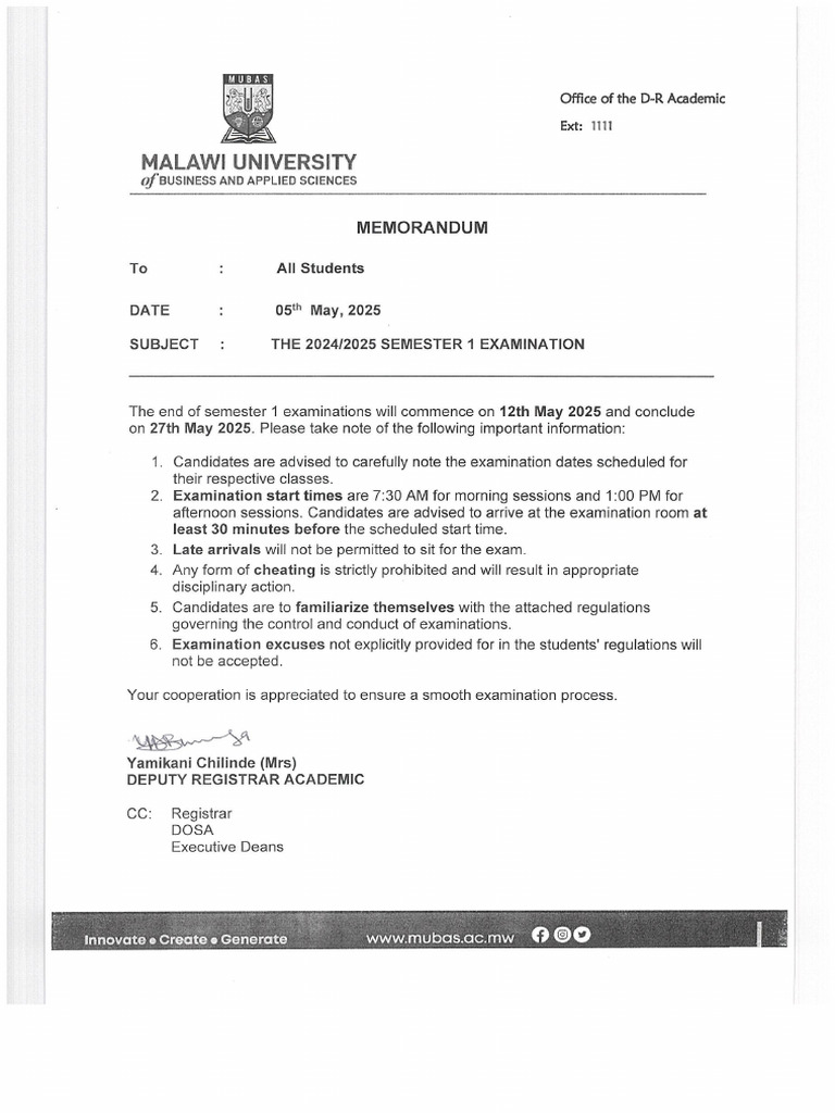 Examination Memo | PDF