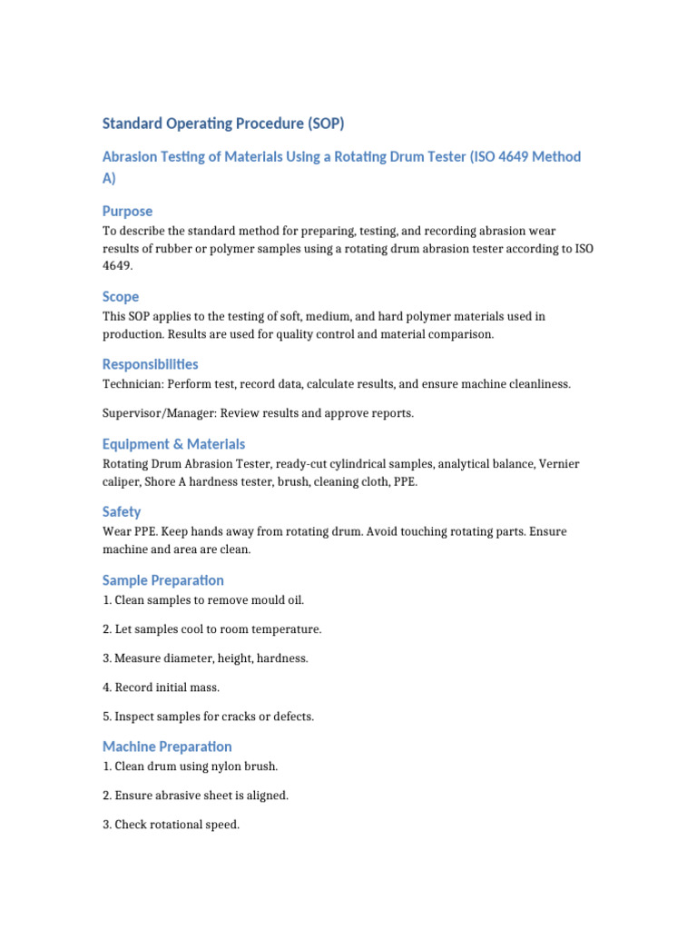 Abrasion Testing SOP | PDF
