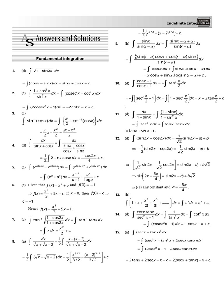 SELF MATH'S - ENGLISH_CHP. 23-INDEFINITE INTEGRAL-M_SOLUTION_SOL. CHP ...
