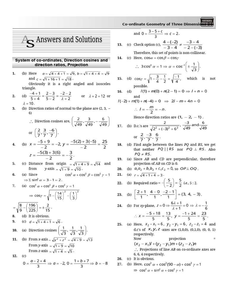Self Math's English_chp. 20 3d M_sol_01 Sol. Coordinate (Part 1) | PDF ...
