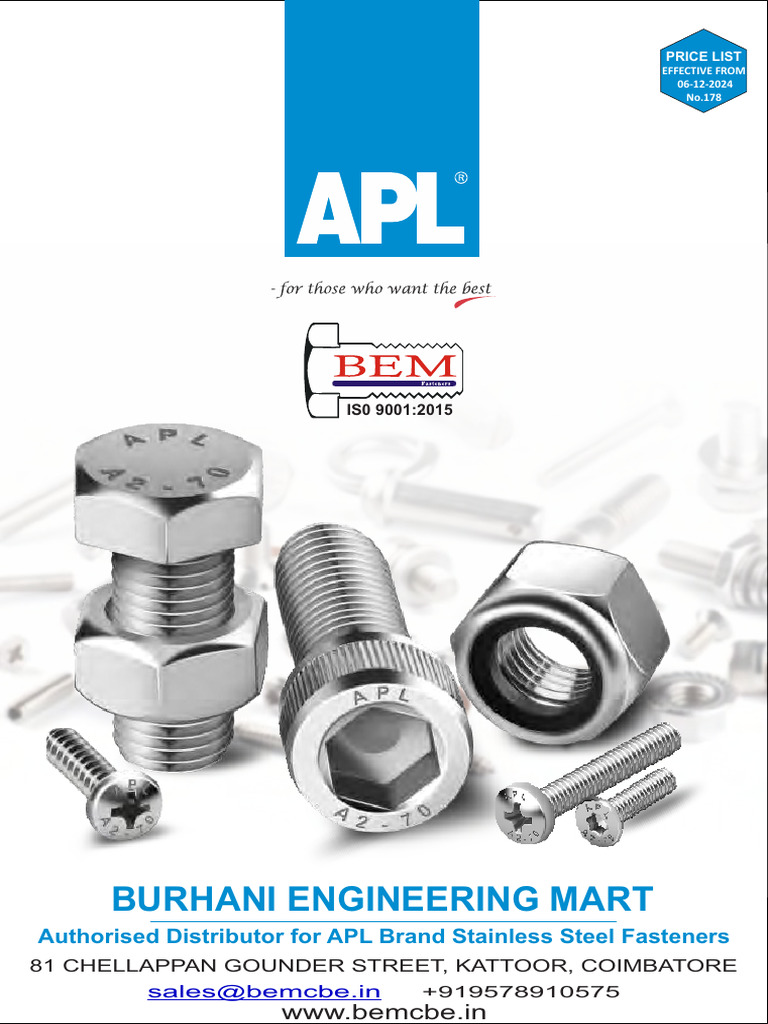 APL Stainless Steel Fasteners Price List | PDF