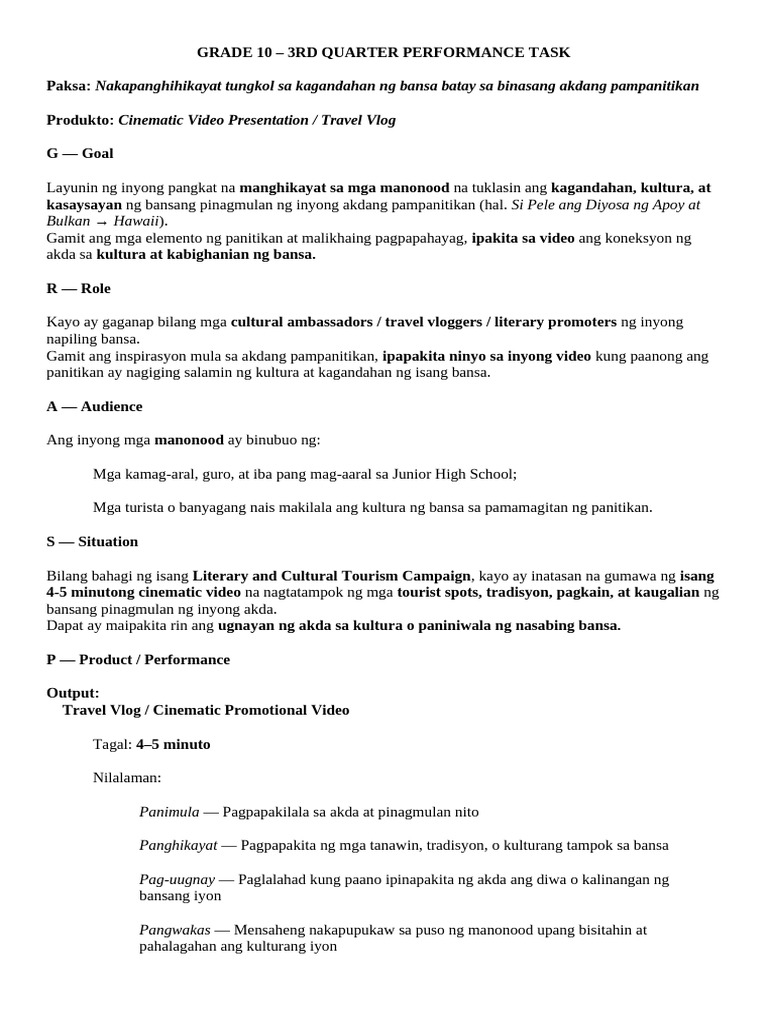 Grade 10 3rd Quarter Performance Task | PDF
