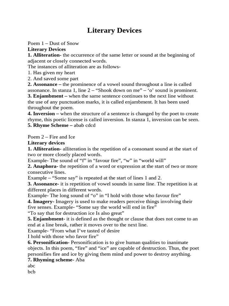 Literary Devices of All the Poems | PDF | Poetry | Rhyme