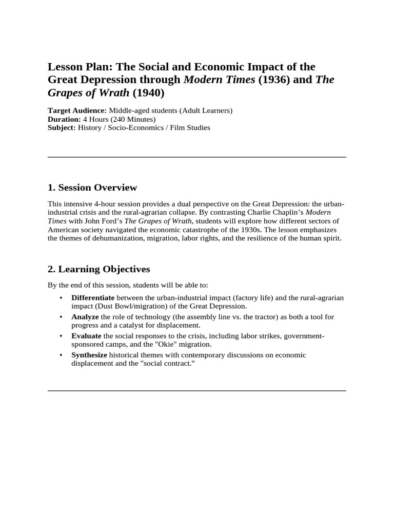 Great Depression: Film & Socio-Economic Impact | PDF