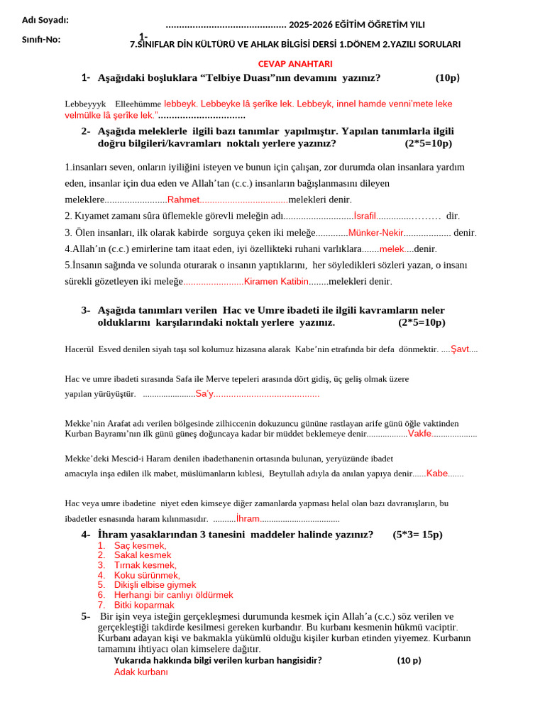 7 Din 1 D 2 y 2 Senaryo Cevap Anahtarì | PDF