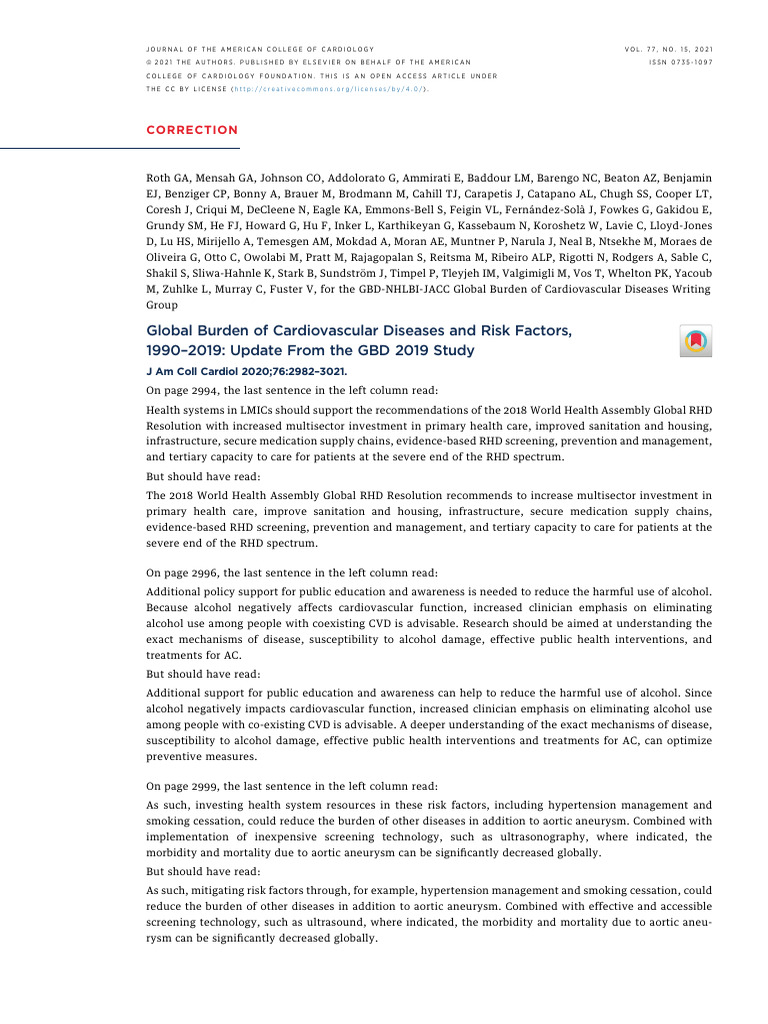 Correction 2021 Journal of the American College of Cardiology | PDF ...