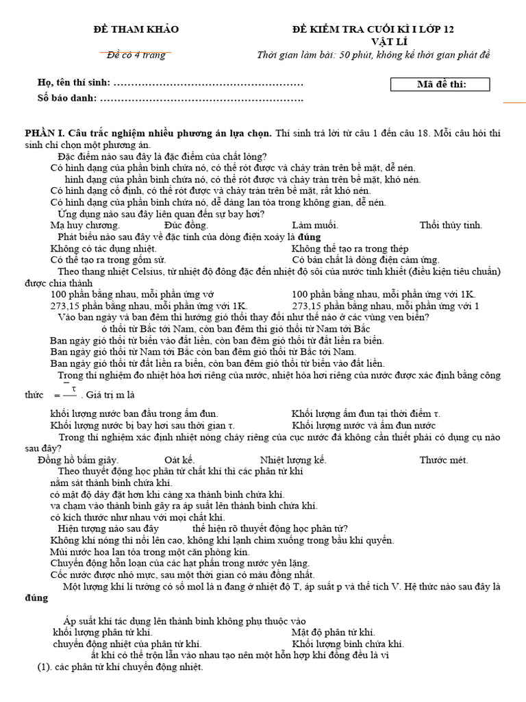 Đề 4 - 11 Kiểm Tra Cuối Kì 1 | PDF