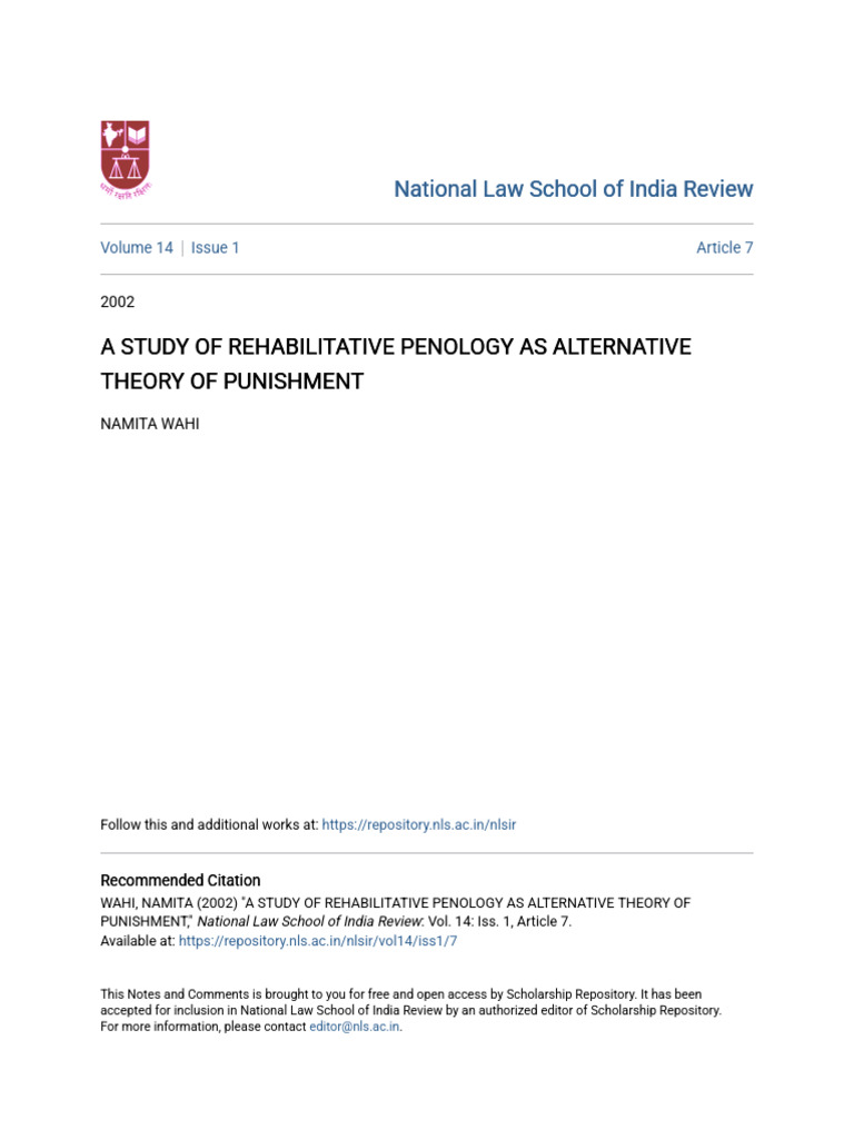 A Study of Rehabilitative Penology As Alternative Theory of Punis | PDF ...