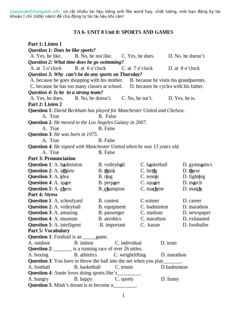 English Learning: Sports and Games Unit | PDF | Mount Everest | Sports