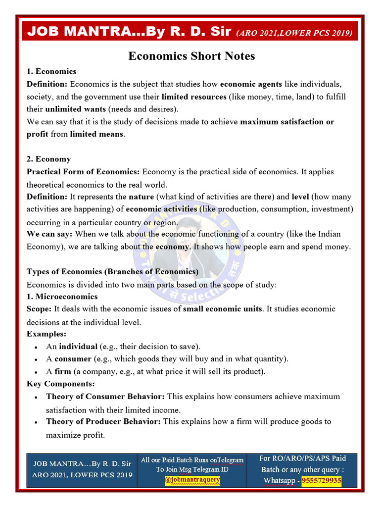 Economics Overview: Key Concepts Explained | PDF | Economics | Gross ...
